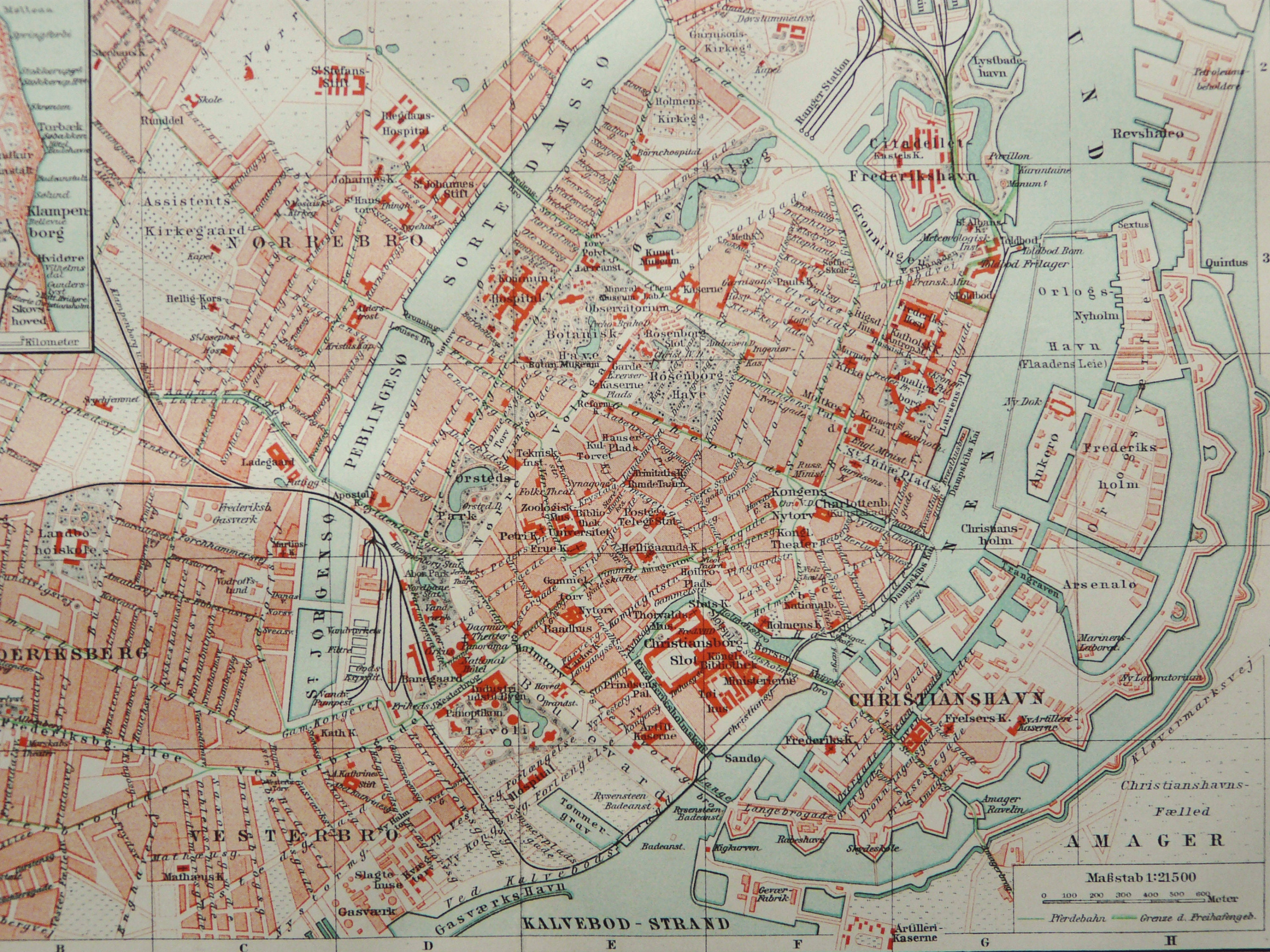 1897 Antique City Map of COPENHAGEN, DENMARK. 127 Years Old Town Map ...