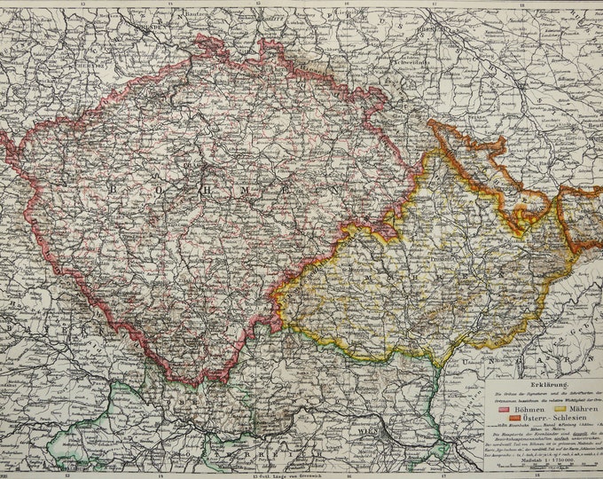 1895 Antique Map of BOHEMIA and MORAVIA. SILESIA. Czech Republic. 130 ...