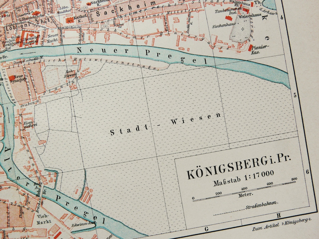 1897 Antique City Map of KÖNIGSBERG, PRUSSIA. Kaliningrad. 127 Years Old Town Map. - Etsy