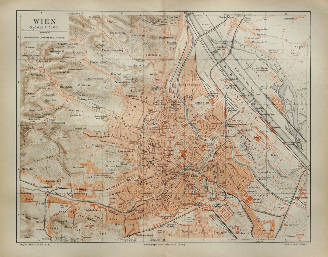 1890 Antique City Map of VIENNA, AUSTRIA. Wien. 134 Years Old Town Map ...