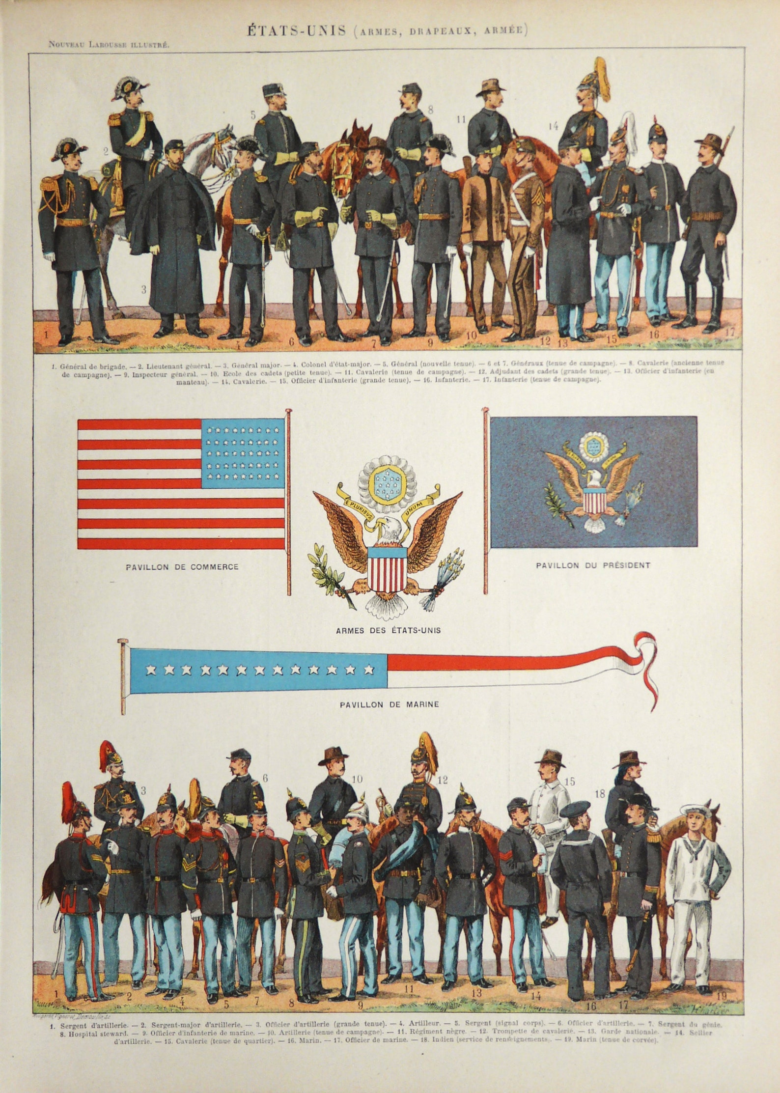 1900 Antique Lithograph of THE UNITED STATES Army and Navy Soldiers ...