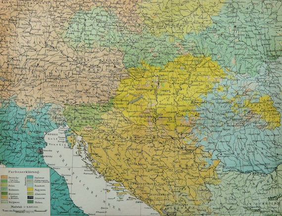 1895 Antique Ethnographic Map of AUSTRIA HUNGARY. Different - Etsy