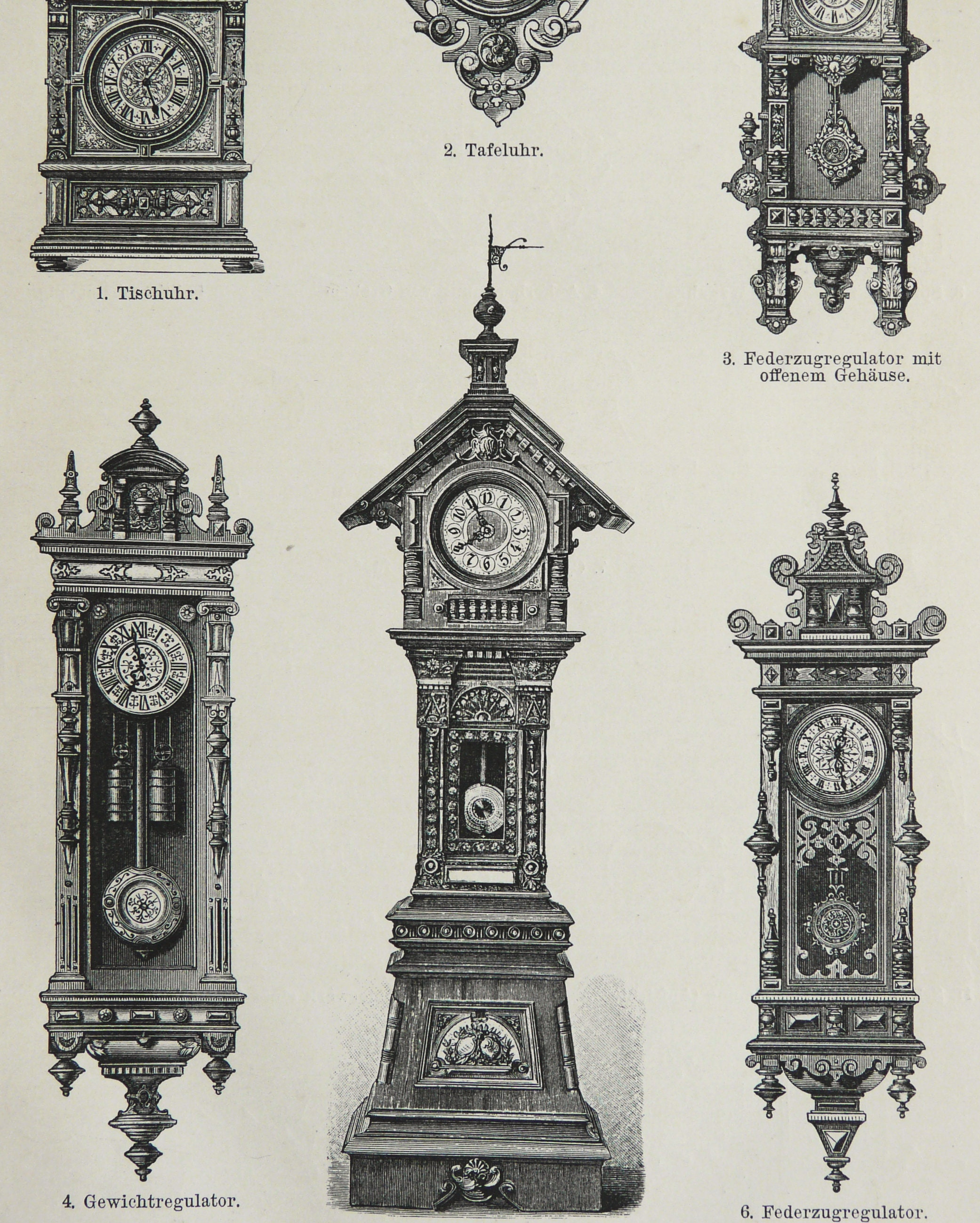 1895 Antique Print of PENDULUM CLOCKS, Different Types. Wall Clocks ...
