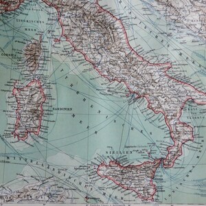 1897 Antique Map of ITALY, With Shipping Routes. Vintage Geography ...