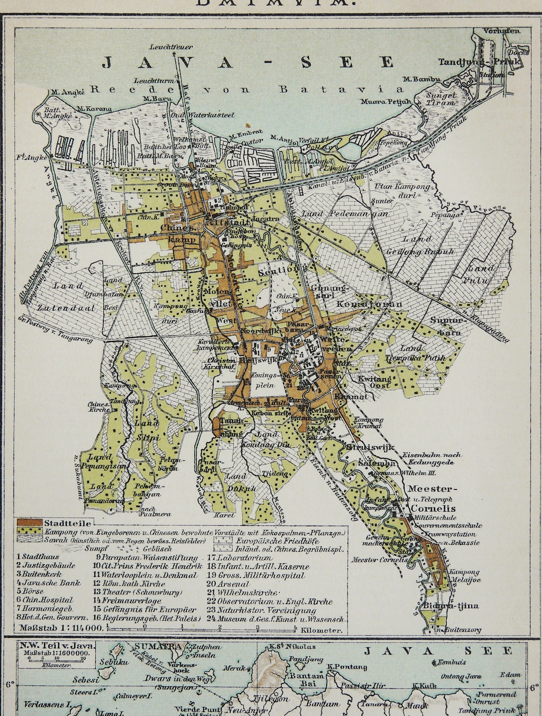 1895 Antique City Map of BATAVIA. Dutch East Indies. Jakarta. Indonesia ...