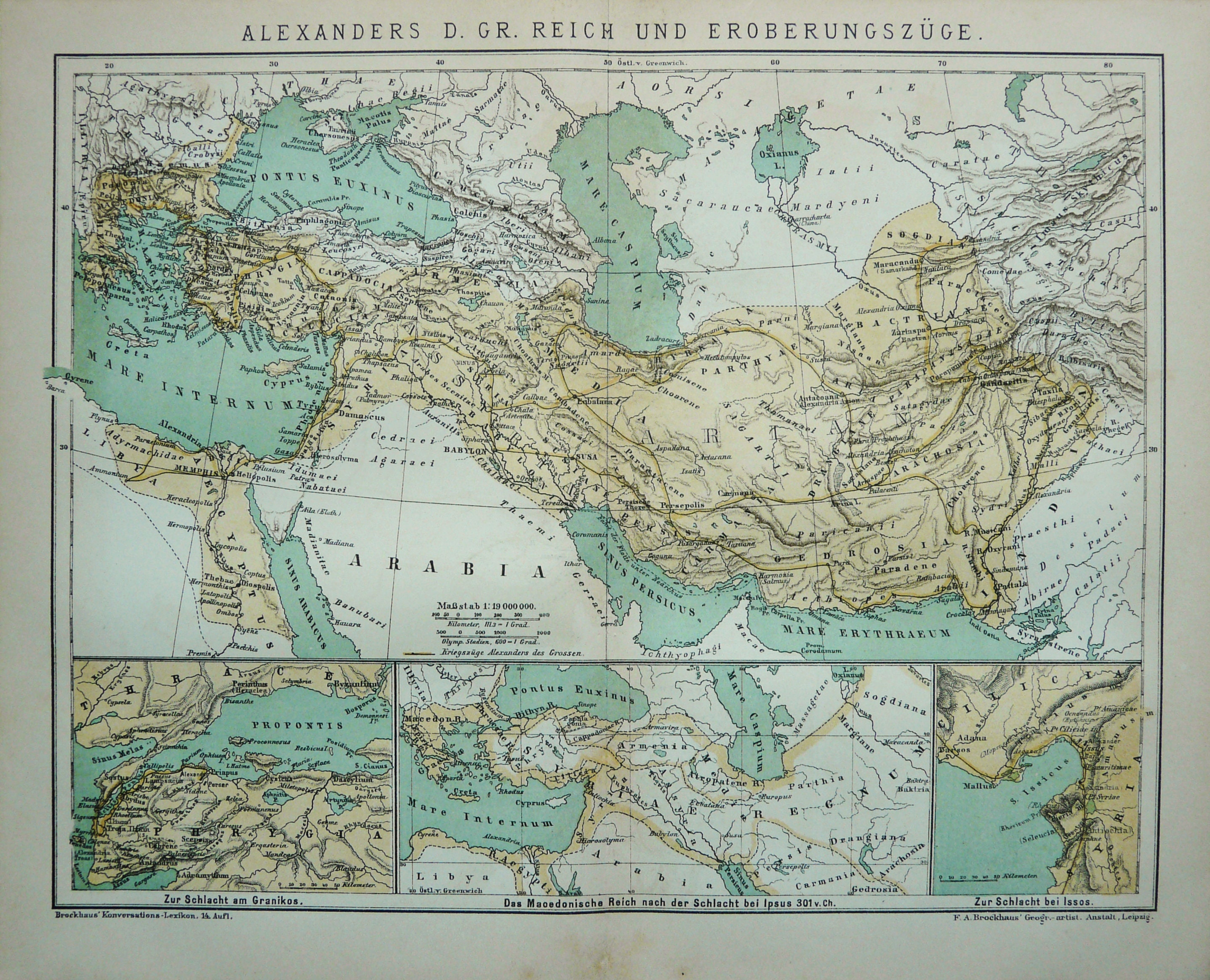 1895 Antique Map of ALEXANDER THE GREAT Empire. Ancient Greece. 129 ...