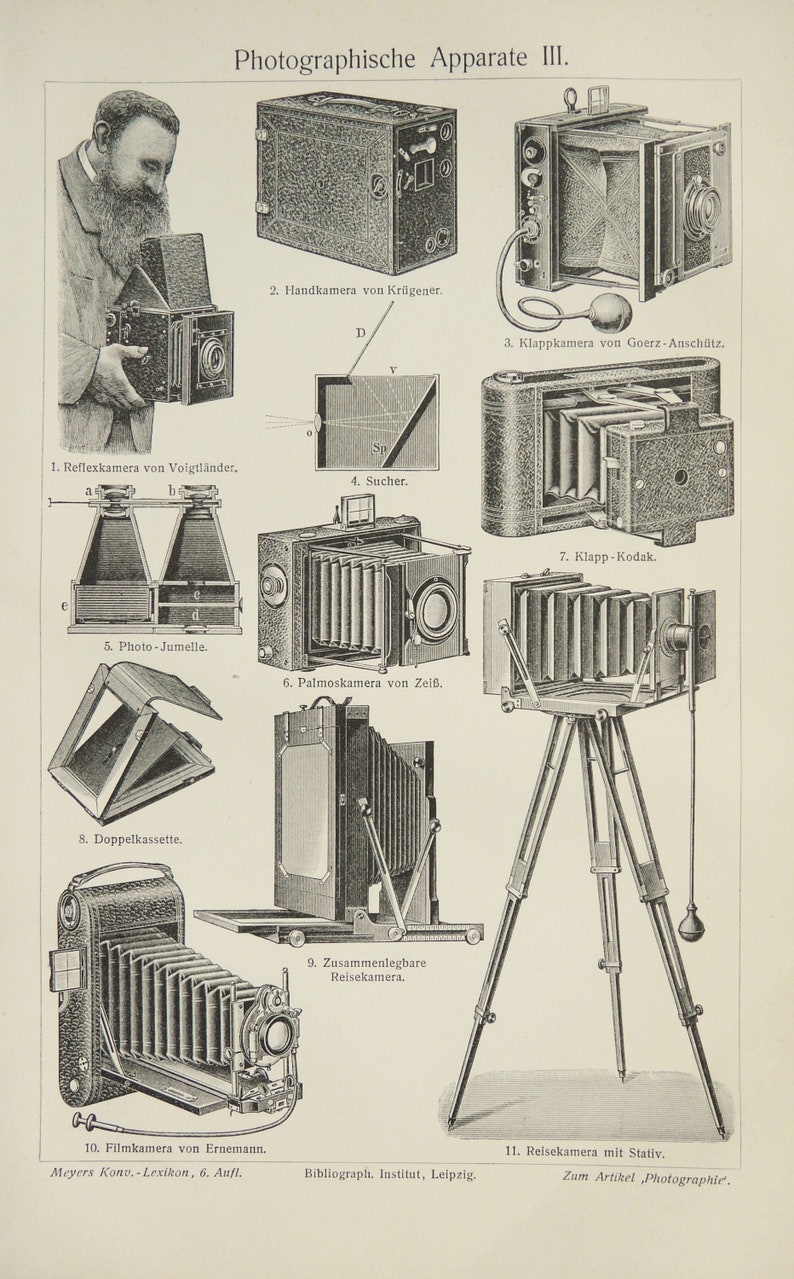 1897 Antique Print of PHOTOGRAPHY. Photo Cameras. Photo Apparates. 129 ...