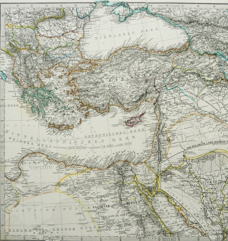 1880 Antique Physical Map of TURKEY. OTTOMAN EMPIRE. Turkish Empire ...
