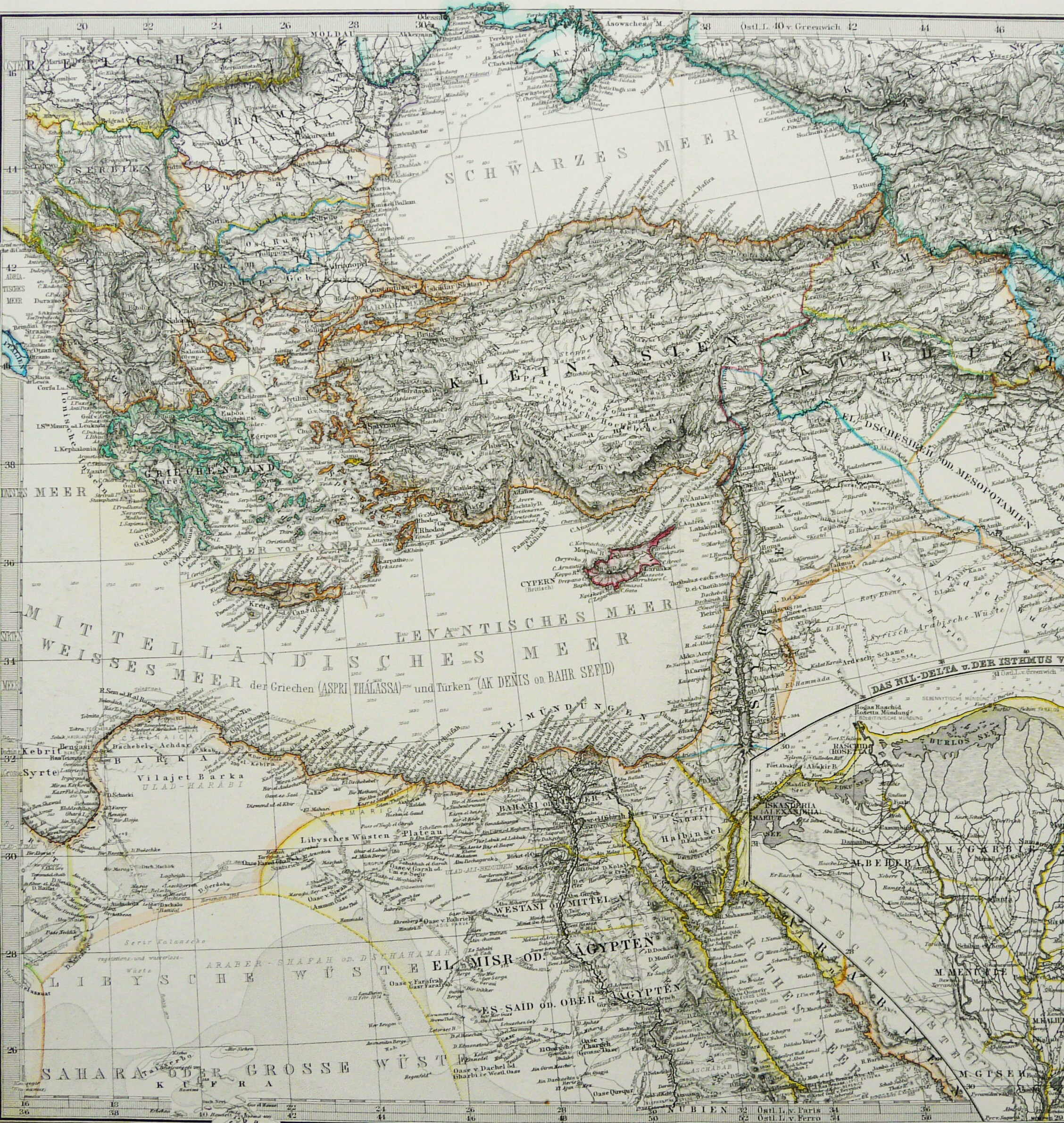 1880 Antique Physical Map of TURKEY. OTTOMAN EMPIRE. Turkish Empire ...