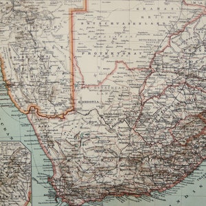 1895 Antique Map of SOUTHERN AFRICA, South Africa, Bostwana, Namibia ...