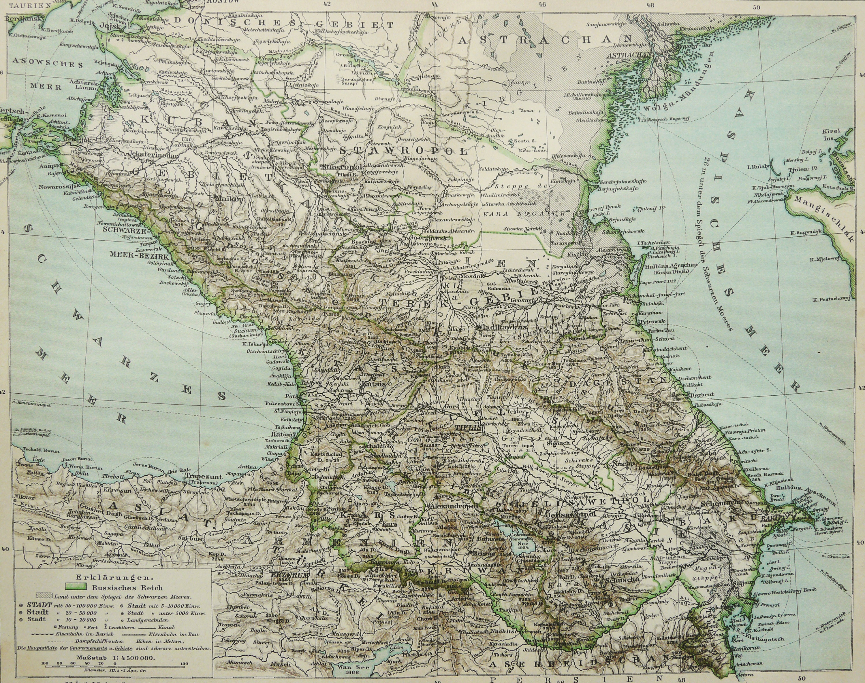 1895 Antique Map of THE CAUCASUS. CAUCASIA. Armenia. Russia. Georgia ...