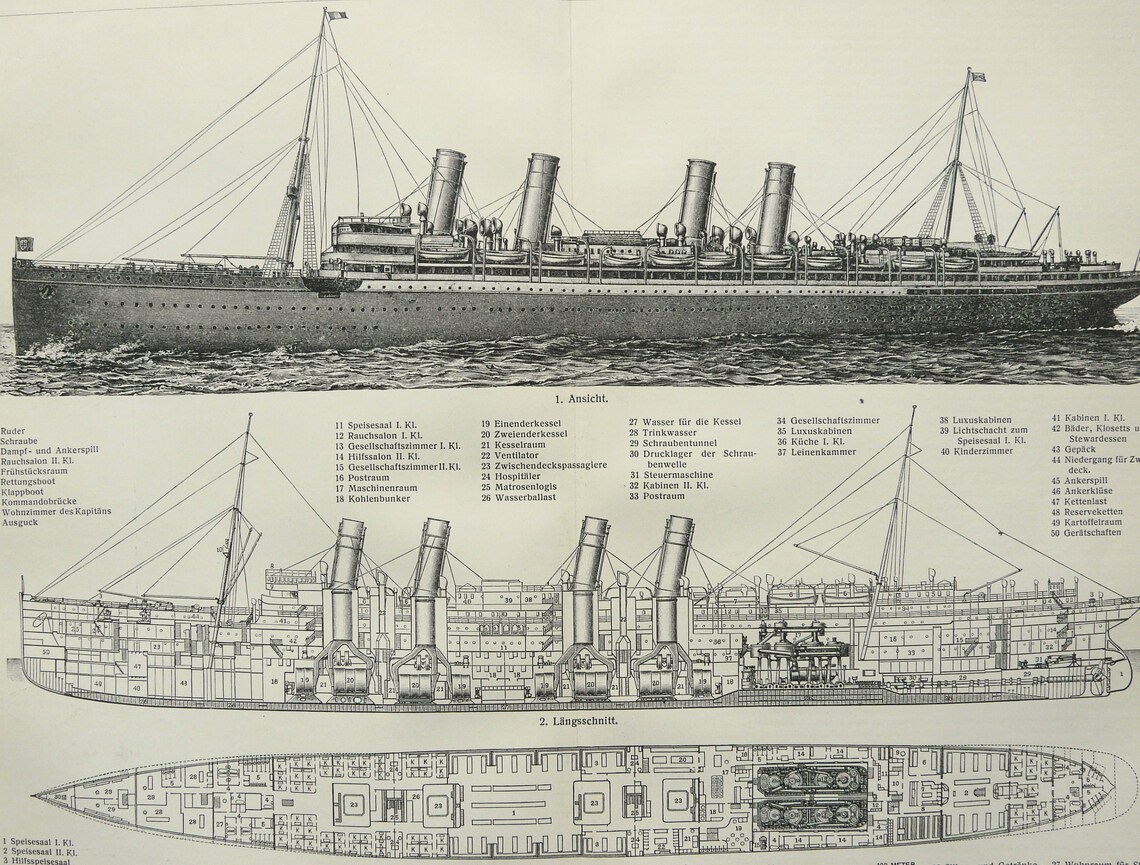 1897 Antique Print of an OCEAN LINER SHIP. Navigation. 126 - Etsy