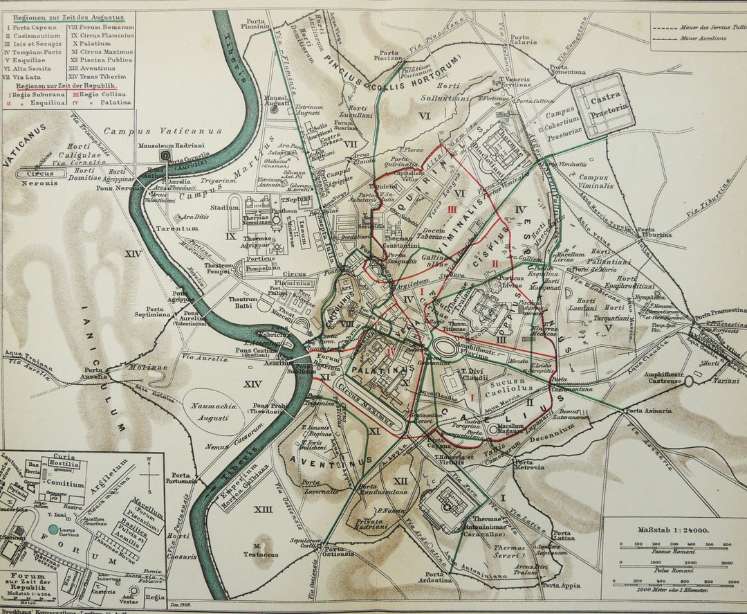 1895 Antique City Map of ANCIENT ROME. Roman Empire. 129 Years Old Town ...
