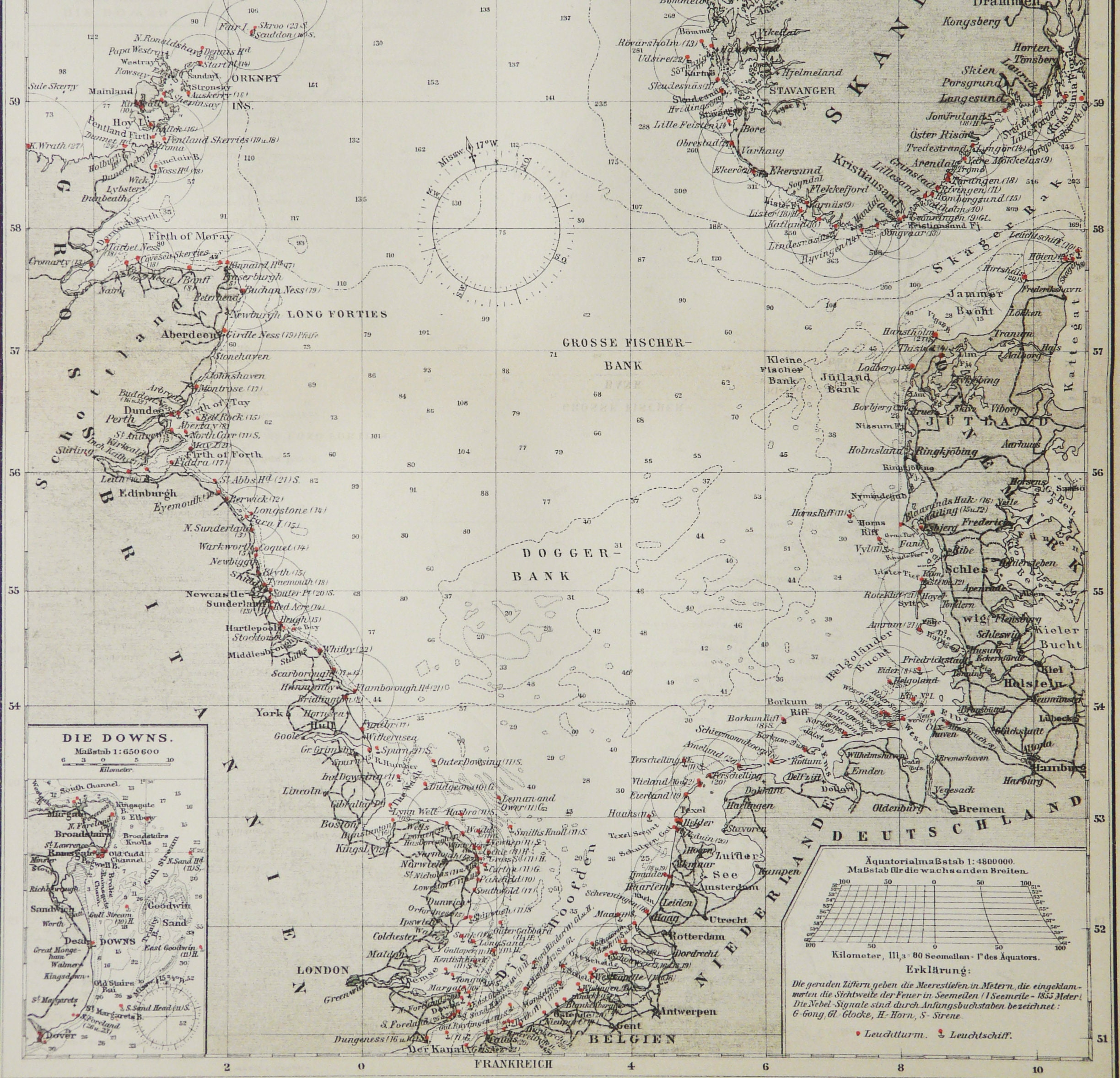 1895 Antique Map of THE NORTH SEA. Atlantic Ocean. 129 Years Old Chart ...