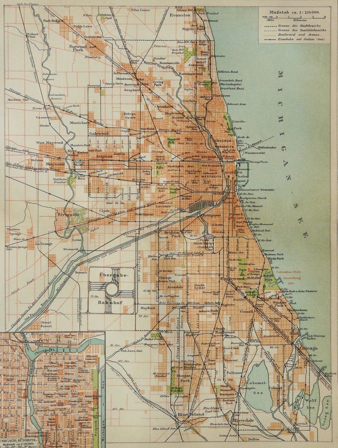 1900 Antique City Map of CHICAGO. 125 Years Old Town Map. - Etsy