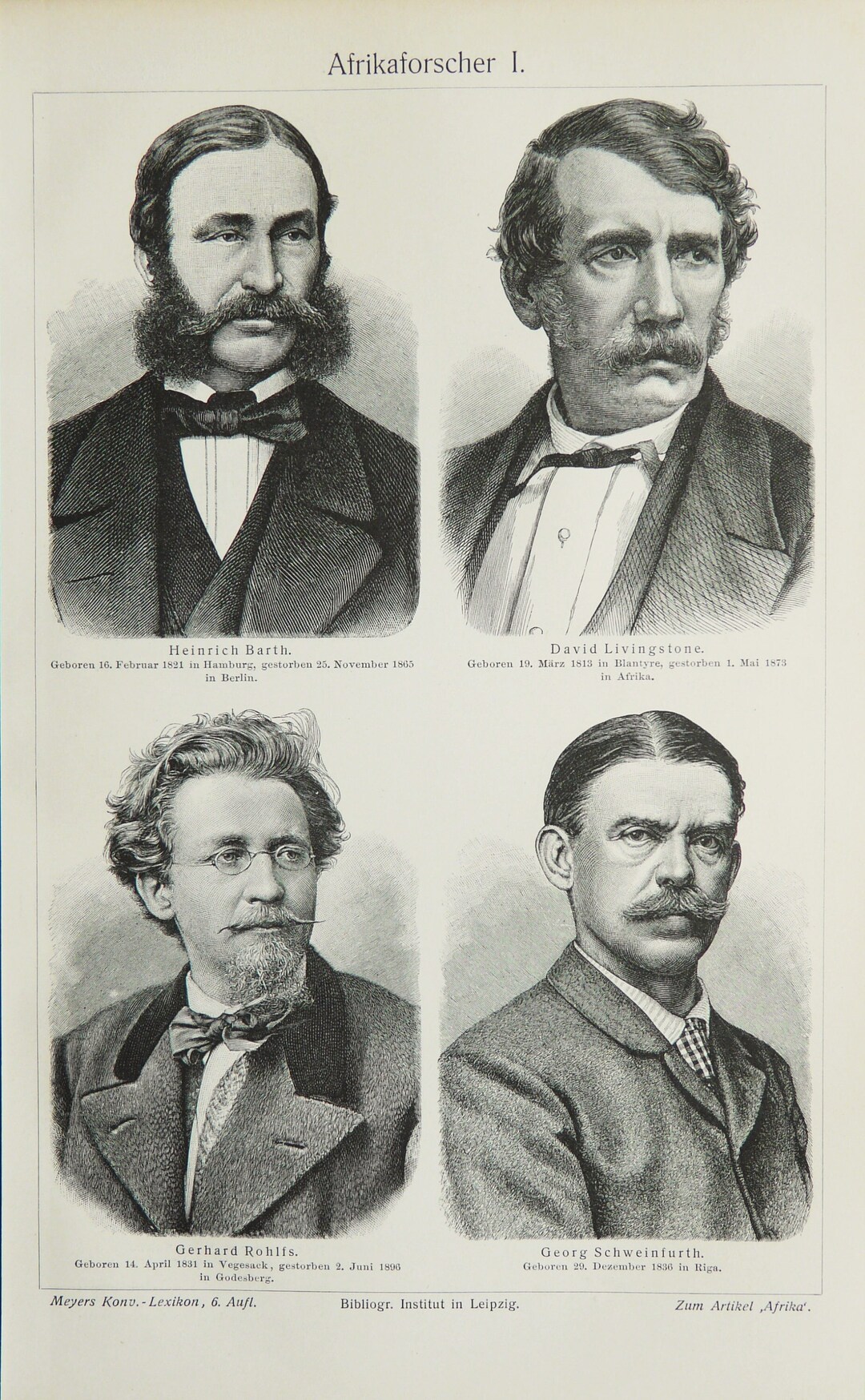 1897 Antique Print of 19th CENTURY EXPLORERS of AFRICA. David ...