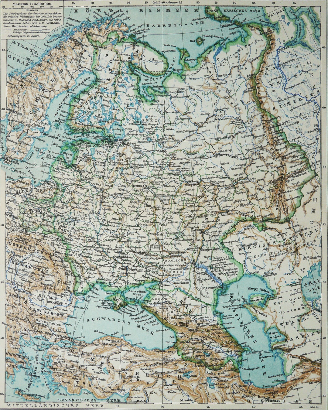 1895 Antique Map of EUROPEAN RUSSIA. Russian Empire. 131 Years Old ...