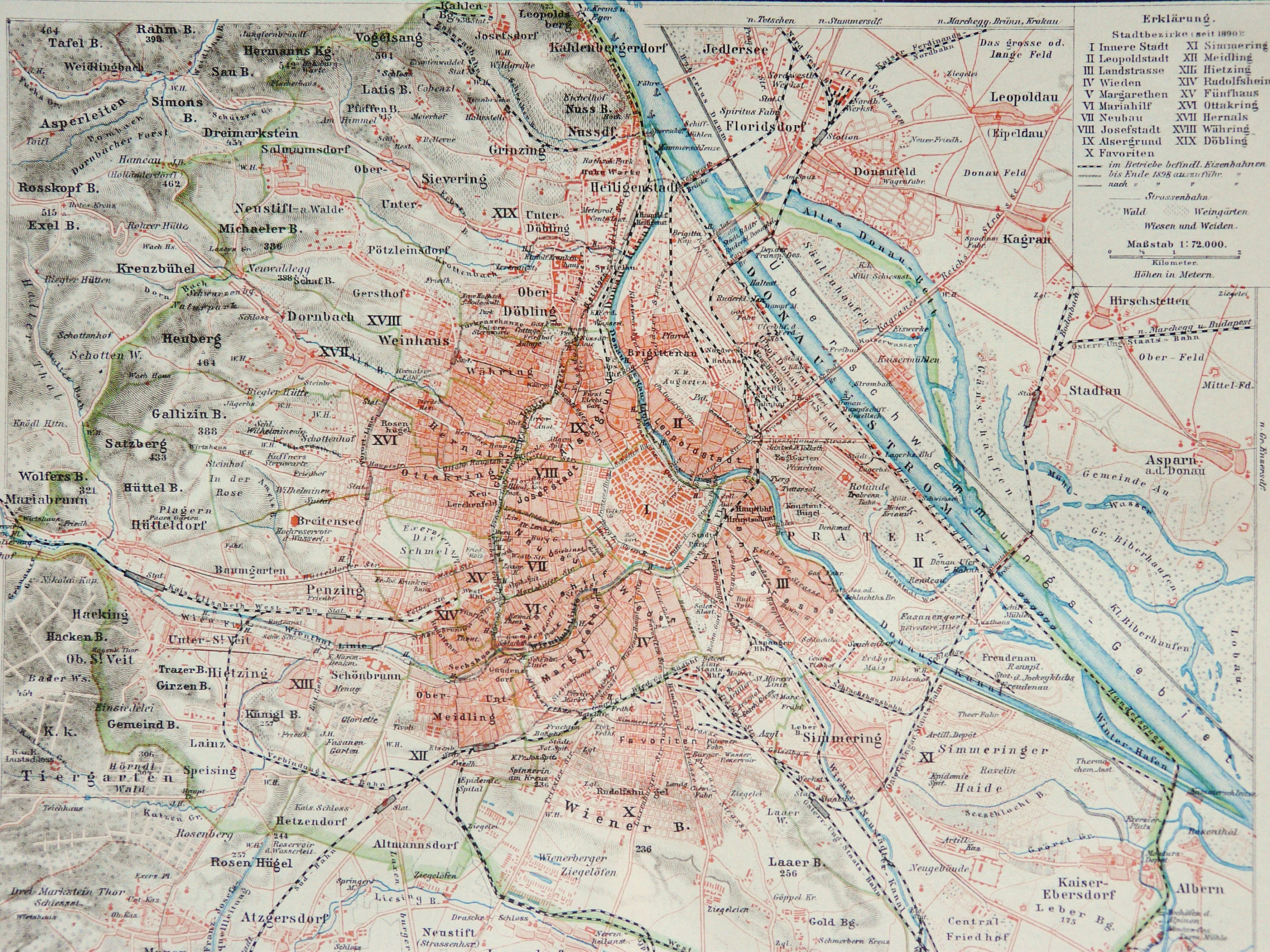 1897 Antique City Map of VIENNA, AUSTRIA. Wien. 127 Years Old Town Map ...