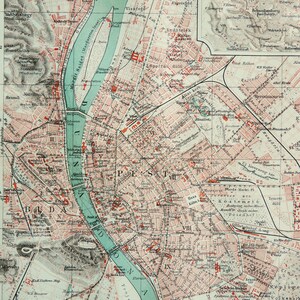 1897 Antique City Map of BUDAPEST, HUNGARY. 126 Years Old Town Map. - Etsy