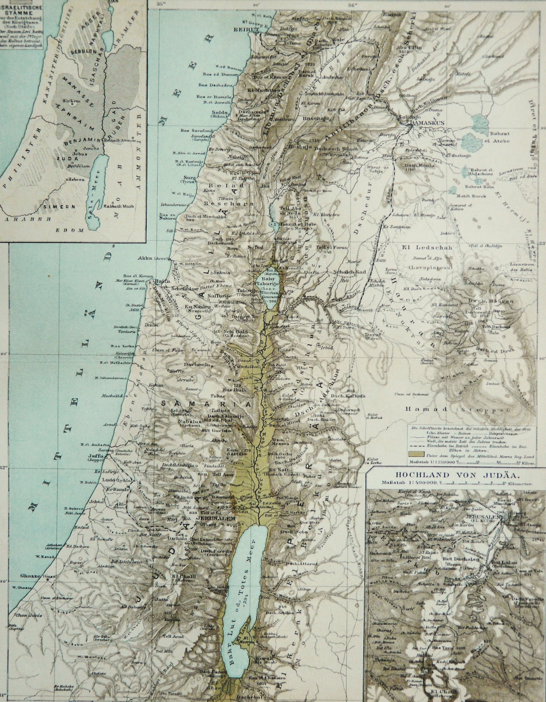 1896 Antique Map of PALESTINE. ISRAEL. Holy Land. Jerusalem. 128 Years ...