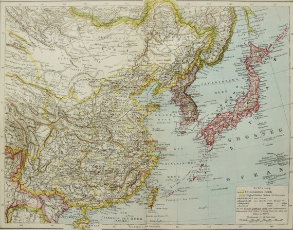1895 Antique Map of CHINA JAPAN and KOREA. Asia. Geography. - Etsy