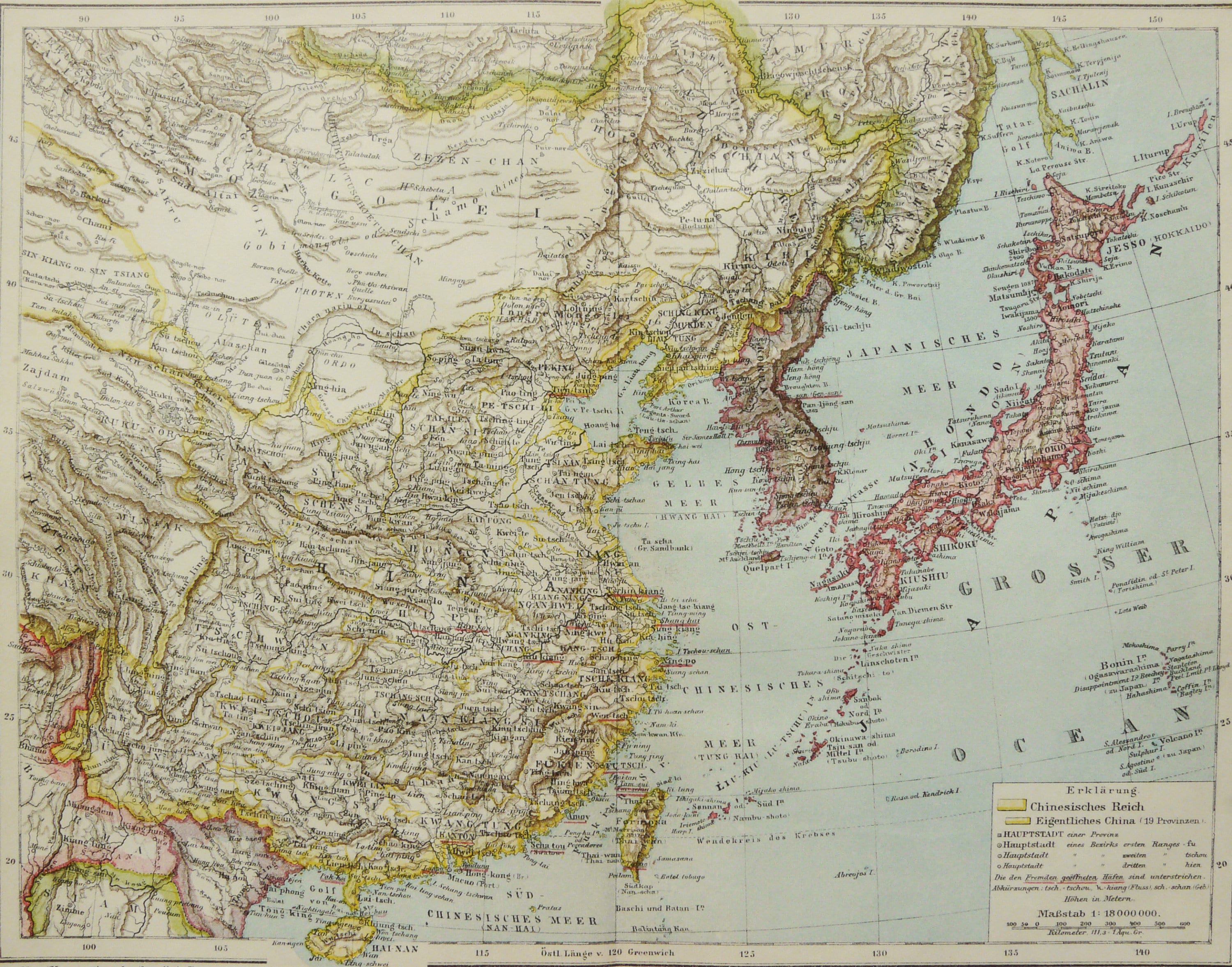 1895 Antique Map of CHINA, JAPAN and KOREA. Asia. Geography. 131 Years ...