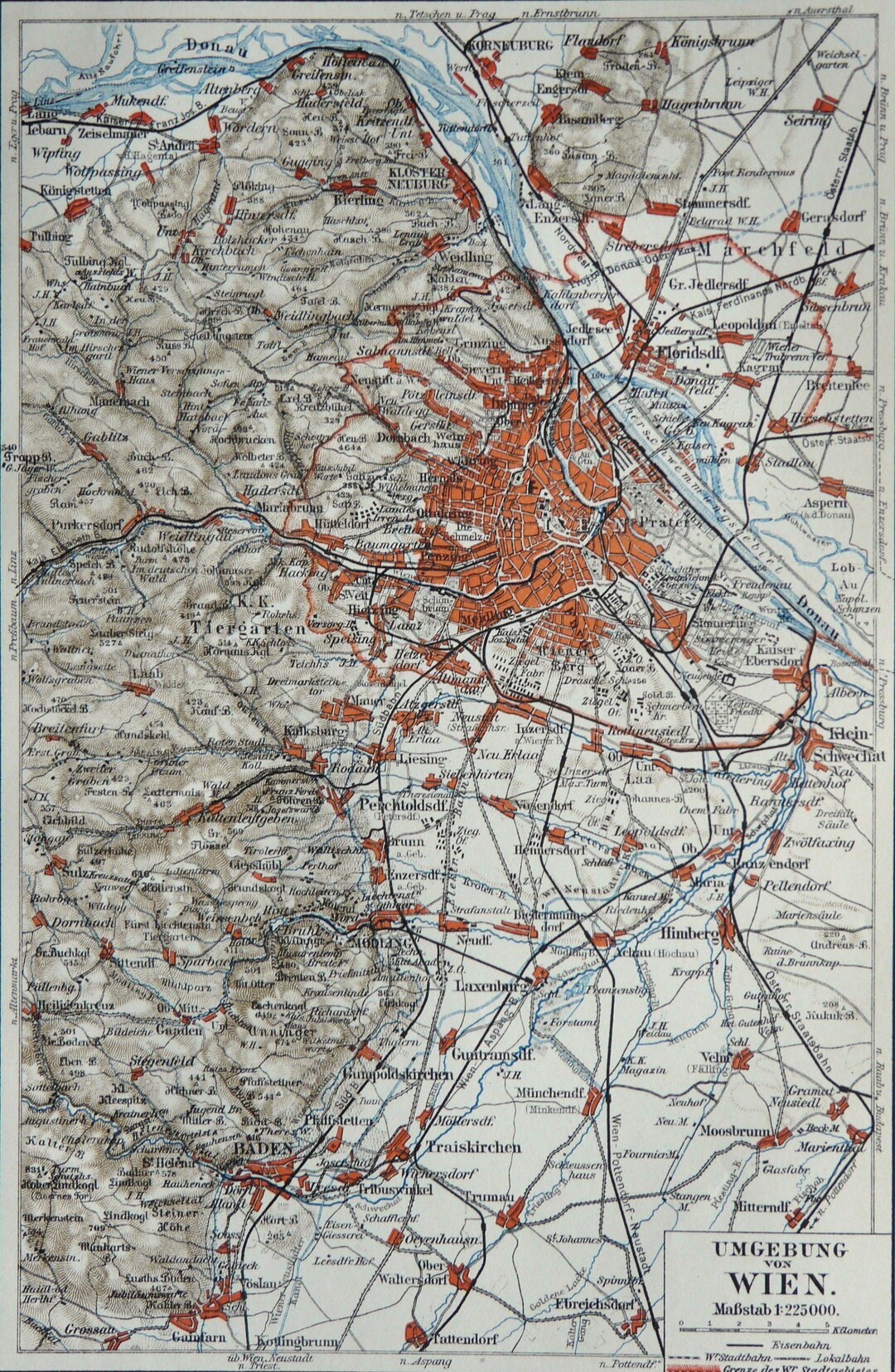 1897 Antique City Map of VIENNA, AUSTRIA. Wien. 127 Years Old Town Map ...
