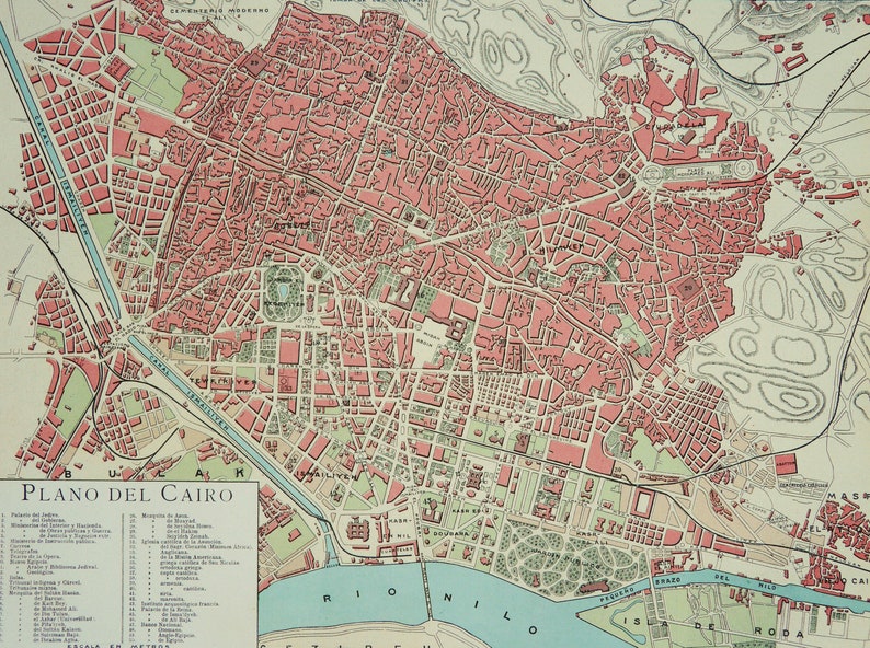 1900 Antique City Map of CAIRO, EGYPT. 124 Years Old Chart - Etsy