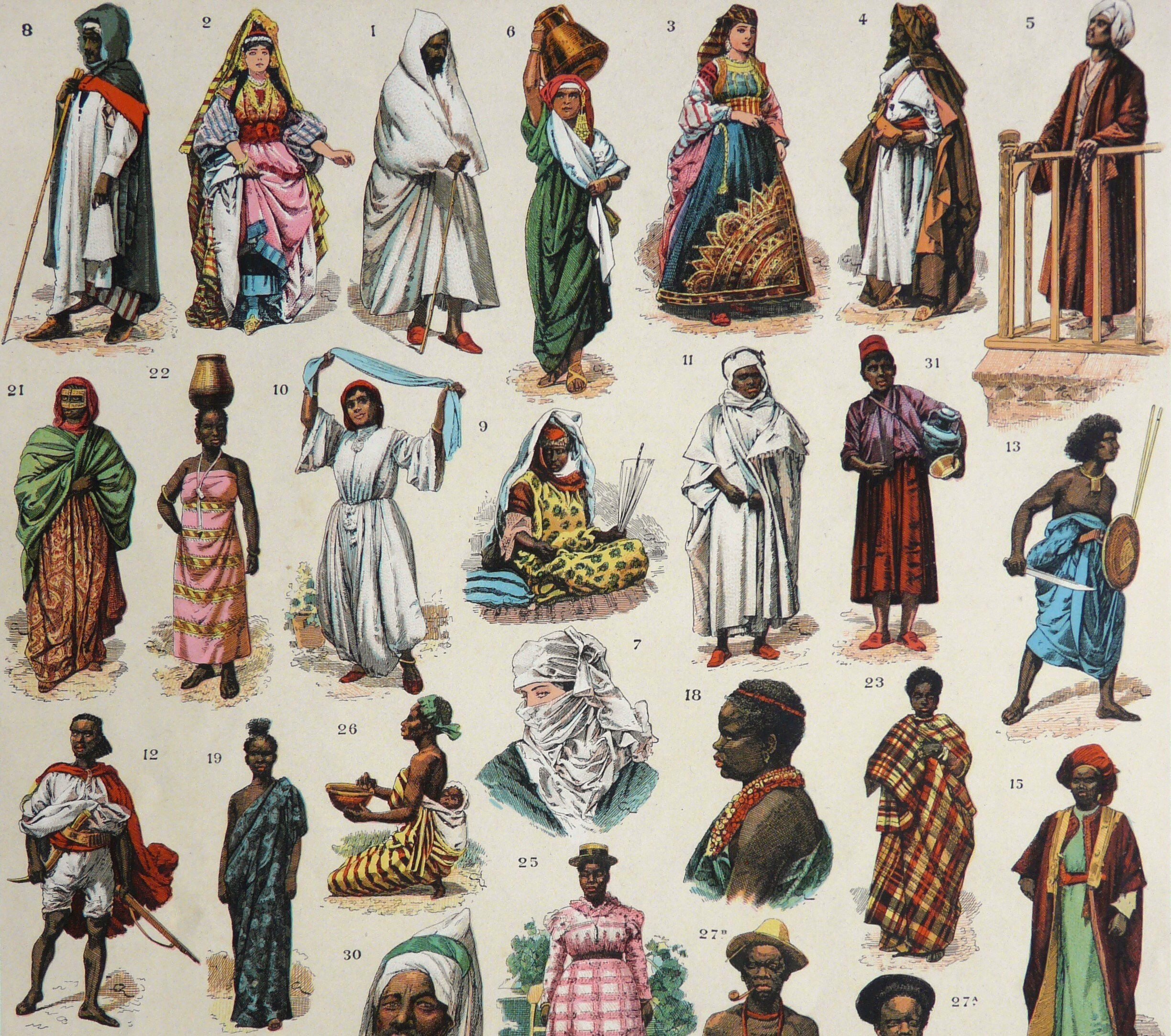 1900 Antique Lithograph of AFRICAN PEOPLE. African Tribes. People From ...