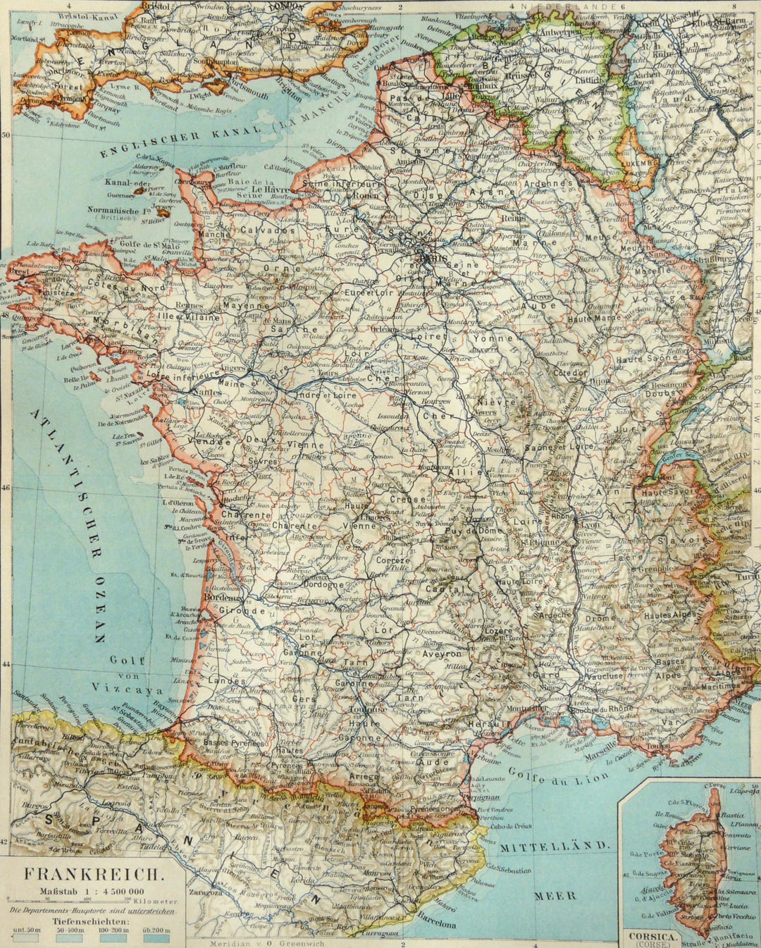 1897 Antique Map of FRANCE. Paris. 127 Years Old Chart. - Etsy