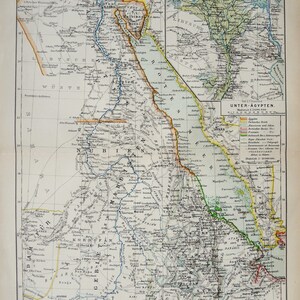 1895 Antique Map of EGYPT. CAIRO. ALEXANDRIA. Nile River. 129 Years Old ...