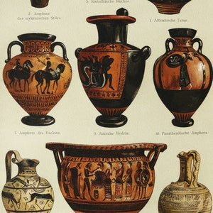 1897 Antique Lithograph of ANCIENT GREEK VASES. Kraters. Ancient Greece ...
