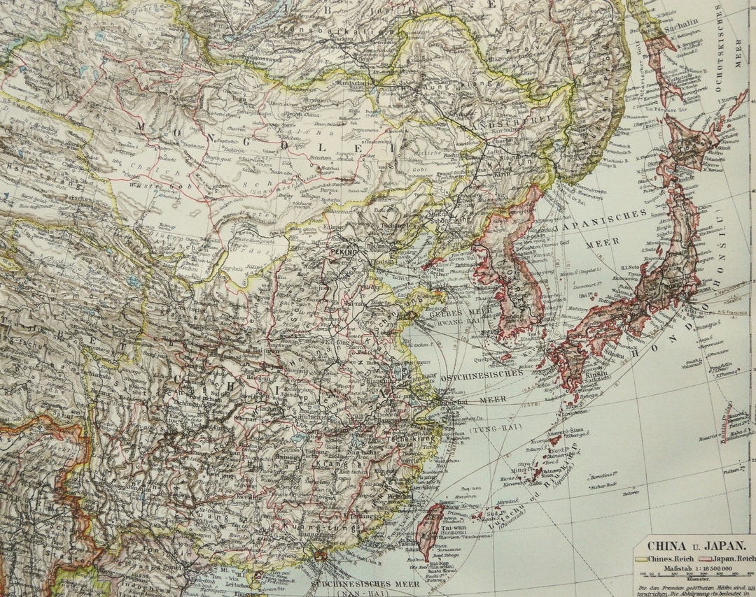 1897 Antique Map of CHINA, JAPAN and KOREA. Asia. Geography. 129 Years ...