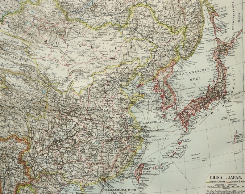 1897 Antique Map of CHINA, JAPAN and KOREA. Asia. Geography. 129 Years ...