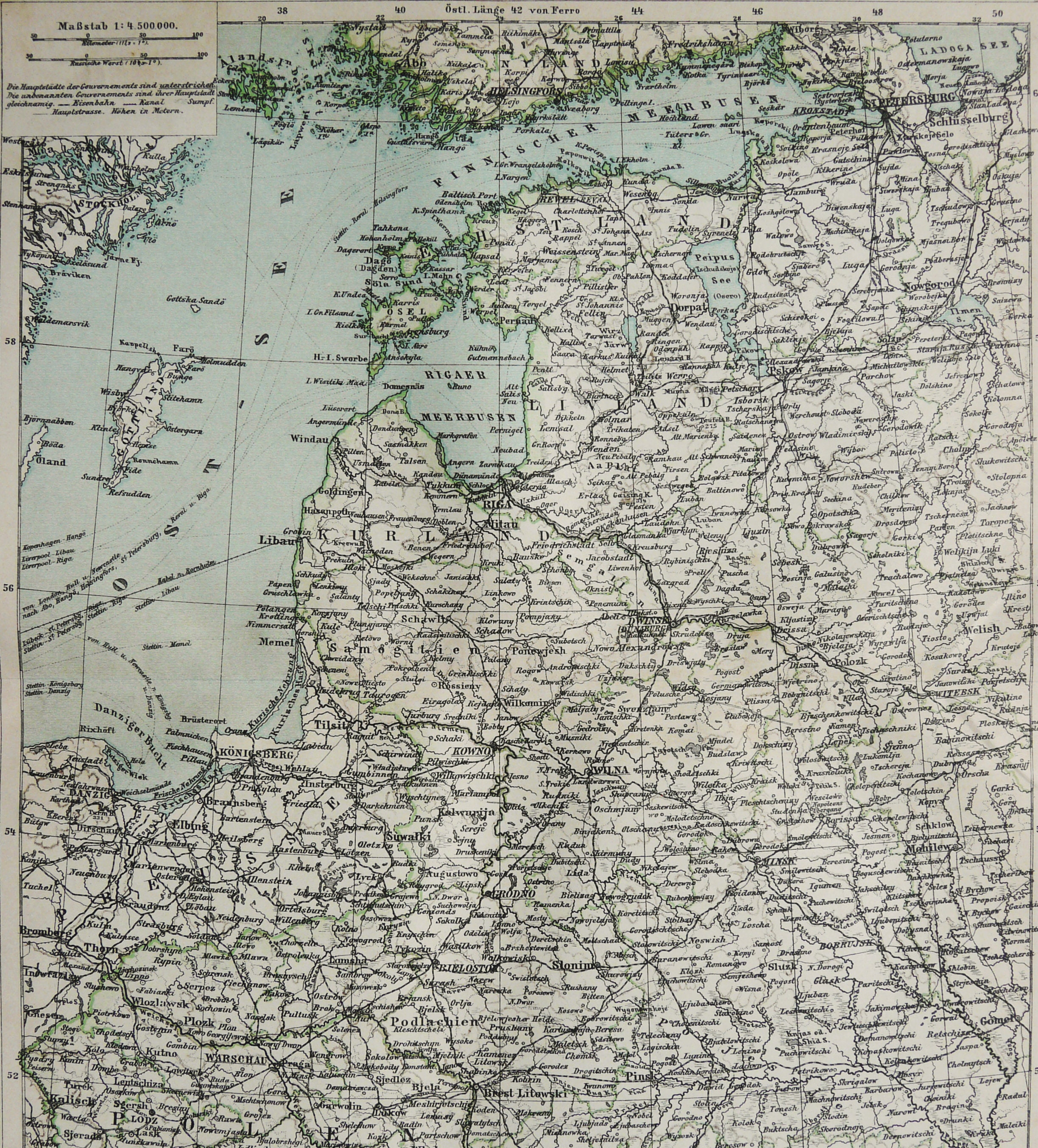 1895 Antique Map of THE BALTIC STATES. Poland. Ukraine. Russia. Belarus ...