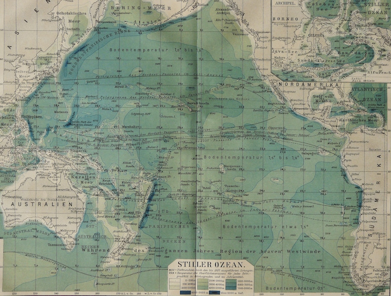 1897 Antique Map of OCEANIA. PACIFIC OCEAN. Polynesia. Melanesia ...