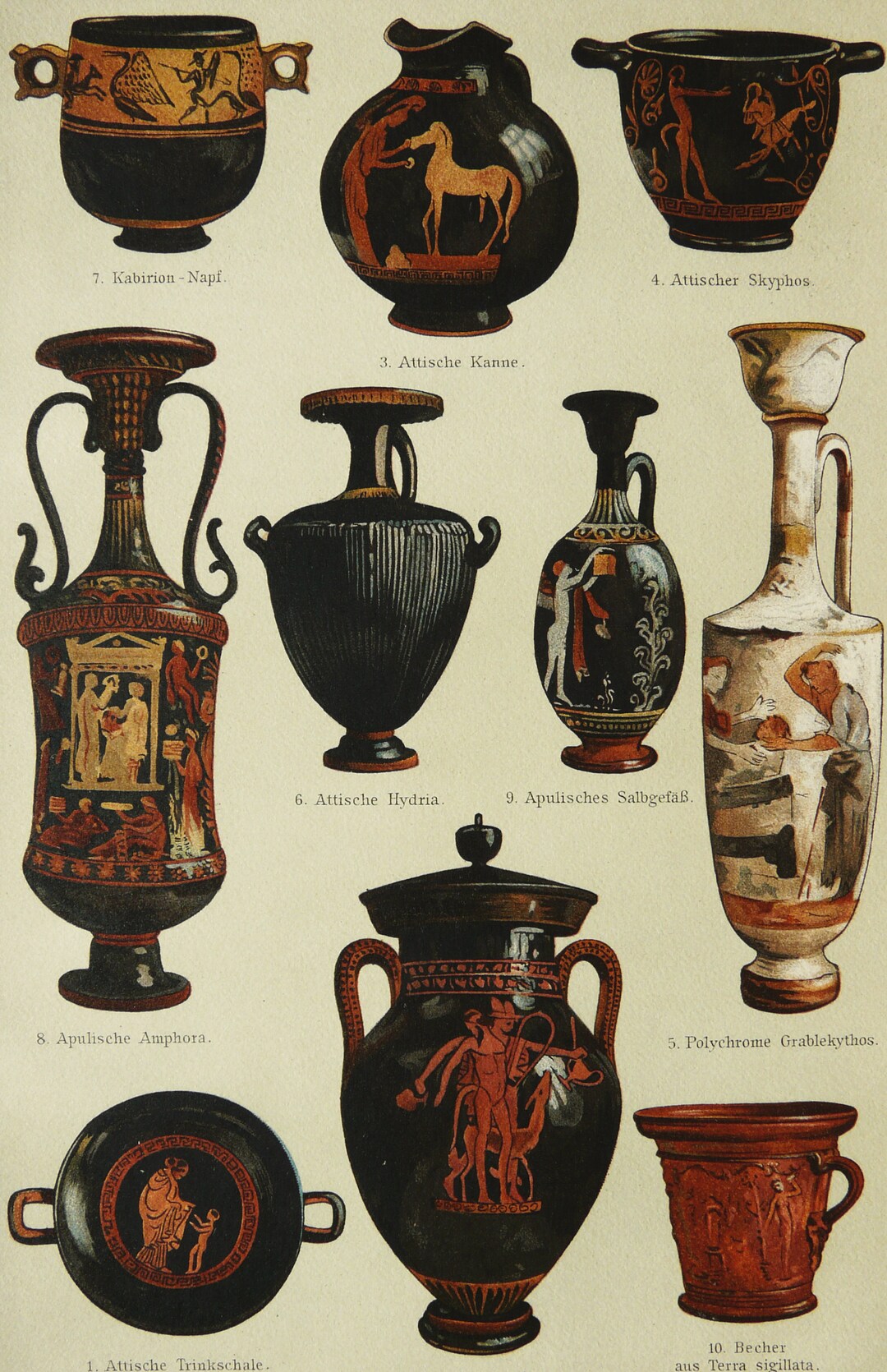 1897 Antique Lithograph of ANCIENT GREEK VASES. Kraters. Ancient Greece ...