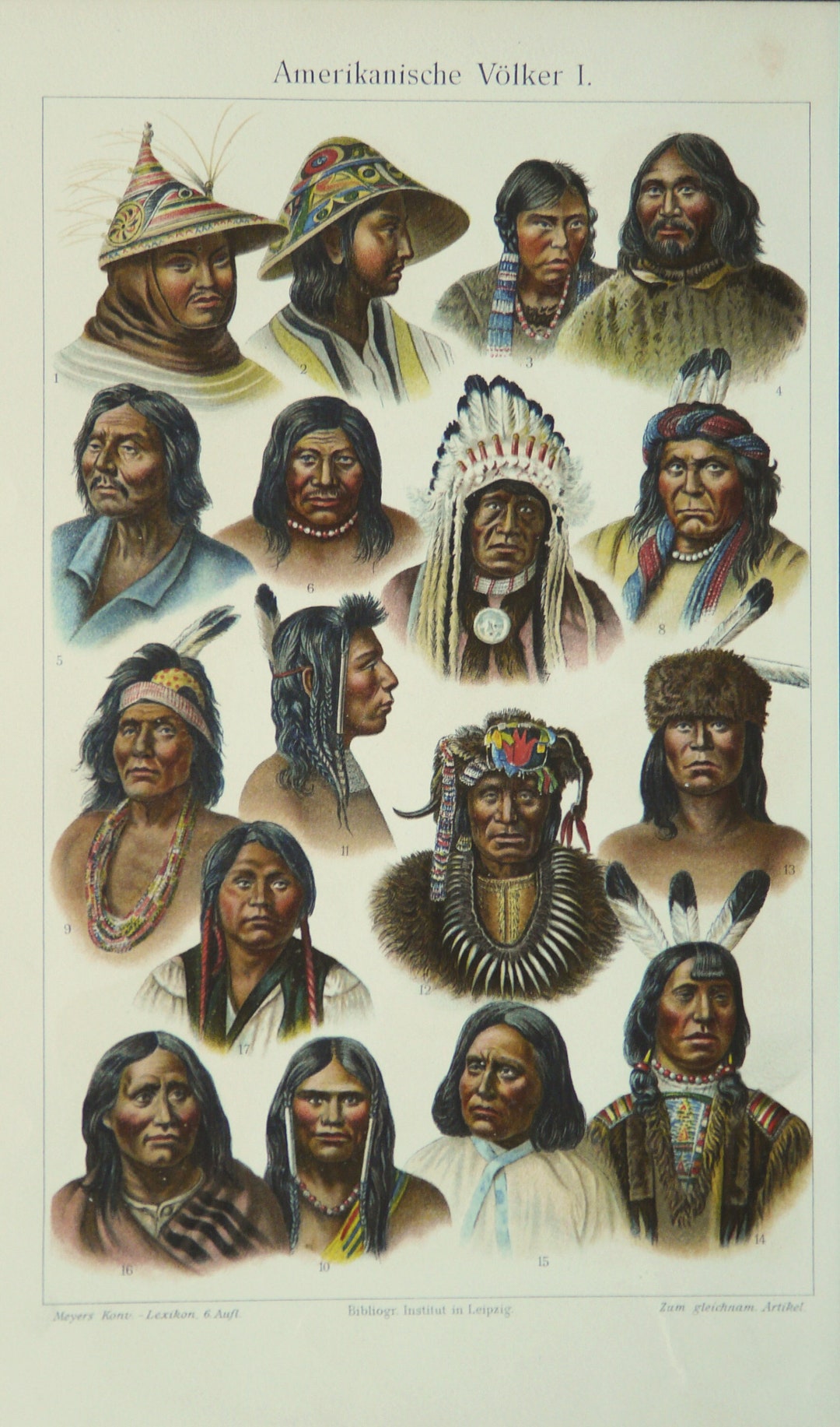 1897 Antique Lithograph of NATIVE AMERICANS TYPES. American - Etsy