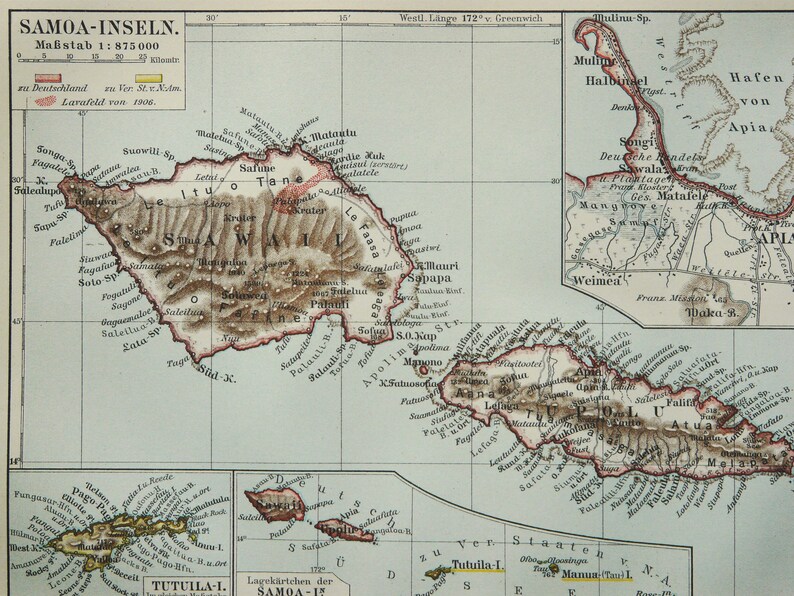 1897 Antique Map of SAMOA ISLANDS. OCEANIA. Polynesia. 126 - Etsy