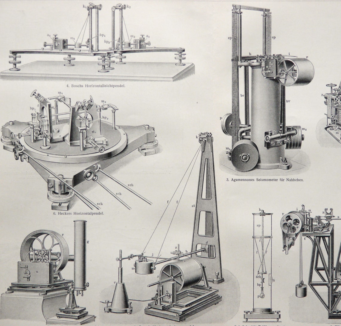 1897 Antique Print of SEISMOMETERS. SEISMOGRAPHS. Geology. Science ...