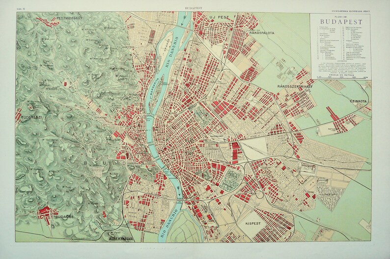 1900 Antique Large City Map of BUDAPEST, AUSTRO-HUNGARIAN Empire ...