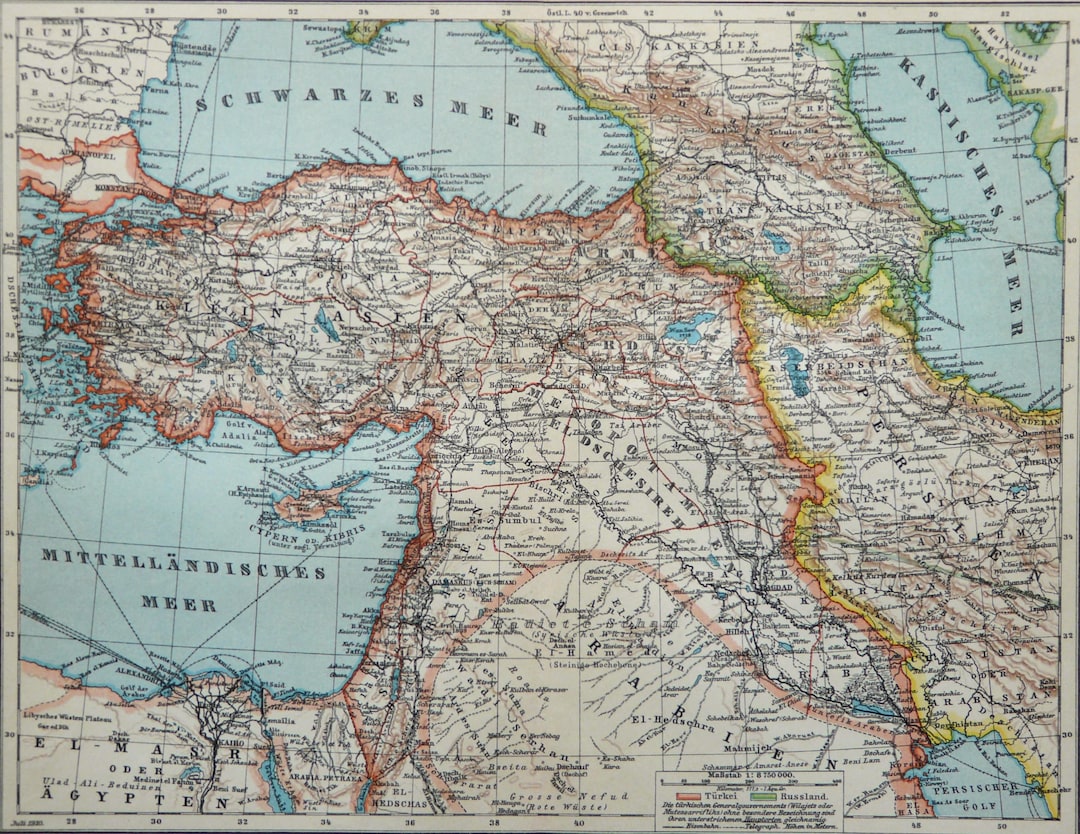 1910 Antique Map of TURKEY. OTTOMAN EMPIRE. Turkish Empire. Istanbul ...