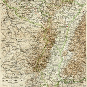 1897 Antique Map of the Imperial Territory of ALSACE-LORRAINE. German ...
