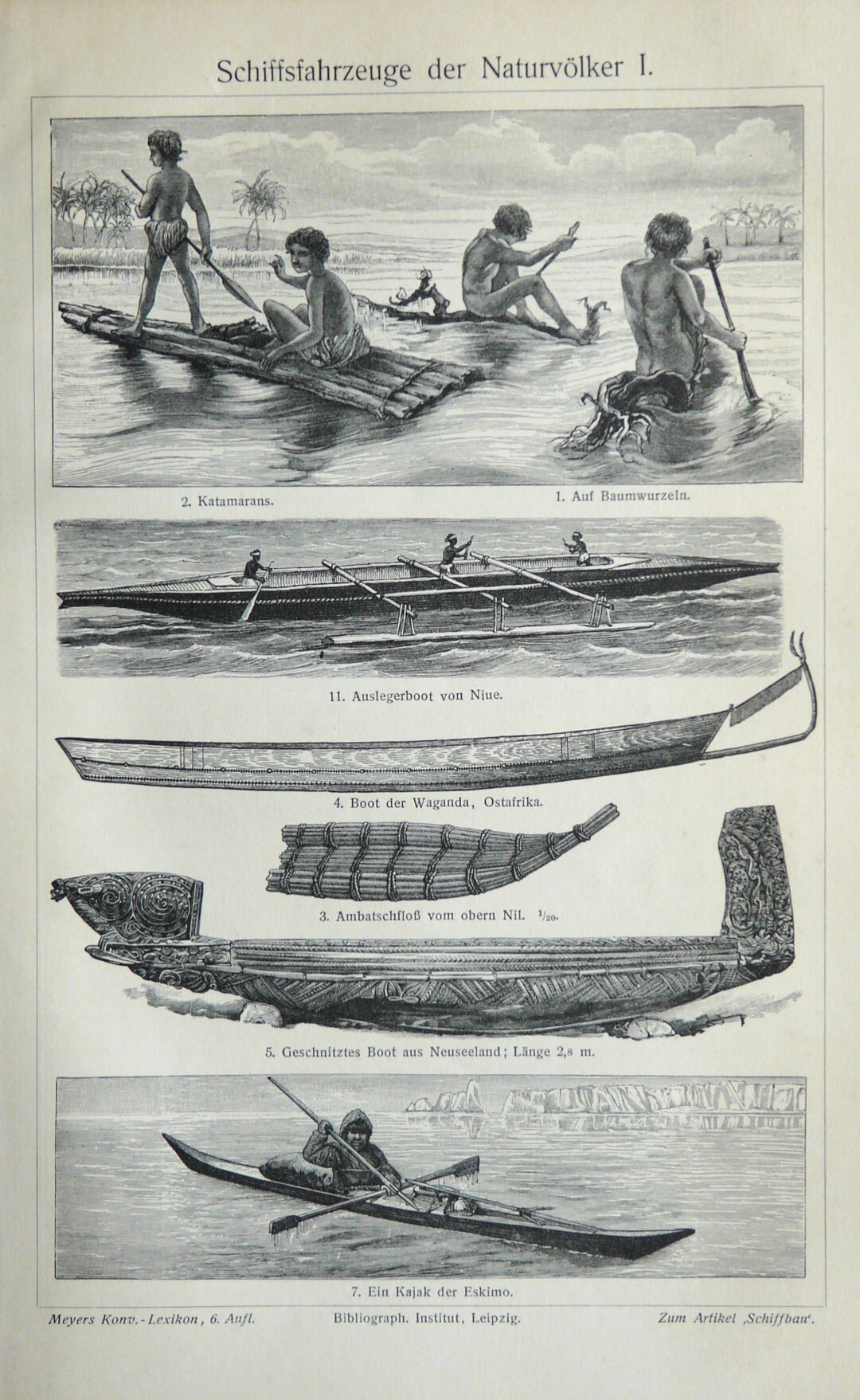 1897 Antique Print of ARCHAEOLOGY, Boats of Primitive People, Ancient ...