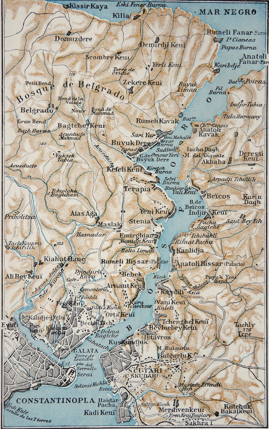 1900 Antique Map of THE BOSPHORUS STRAIT. the Bosporus. Istanbul Strait ...