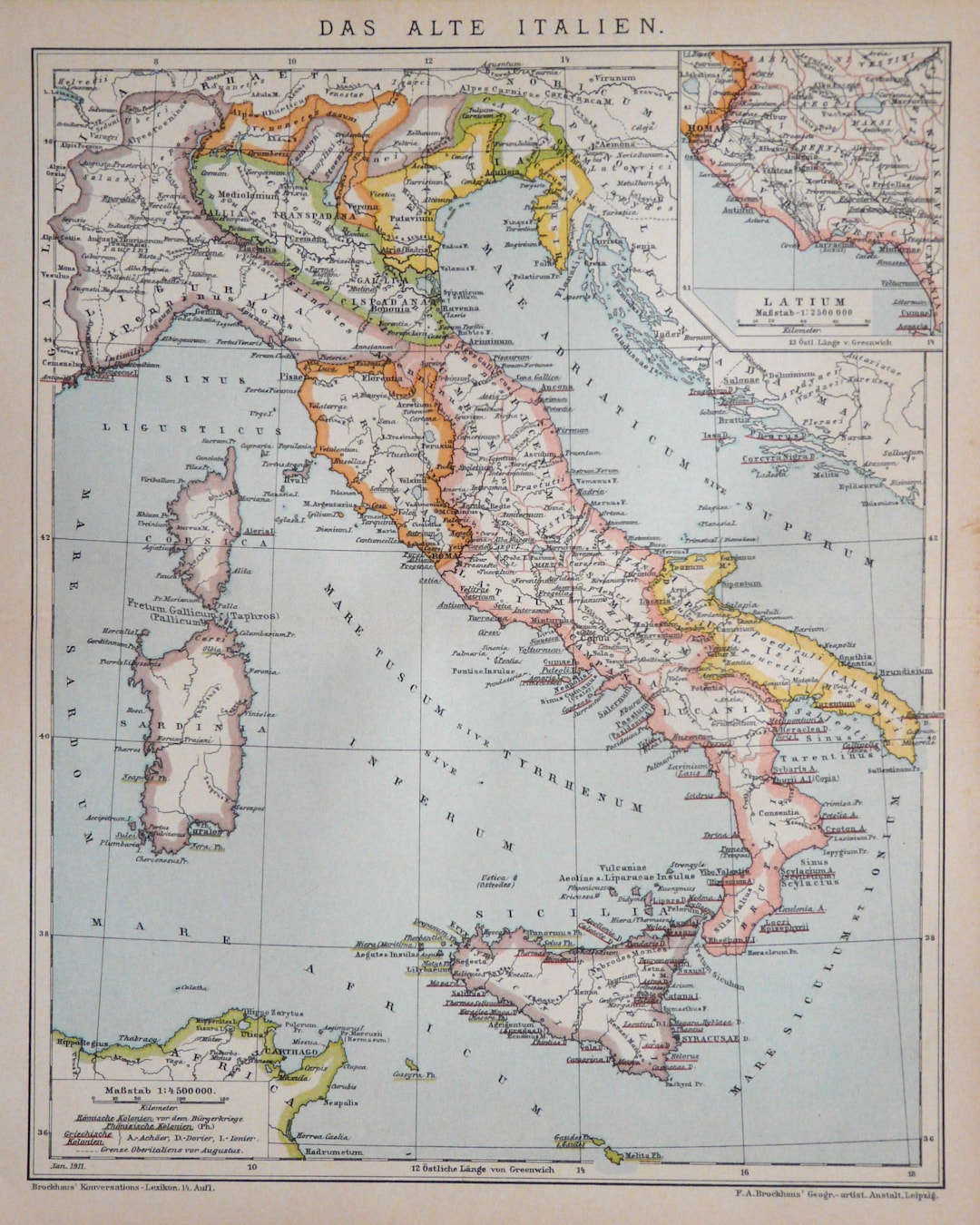 1895 Antique Map of ANCIENT ITALY Before Roman Empire. Archaeology. 129 ...