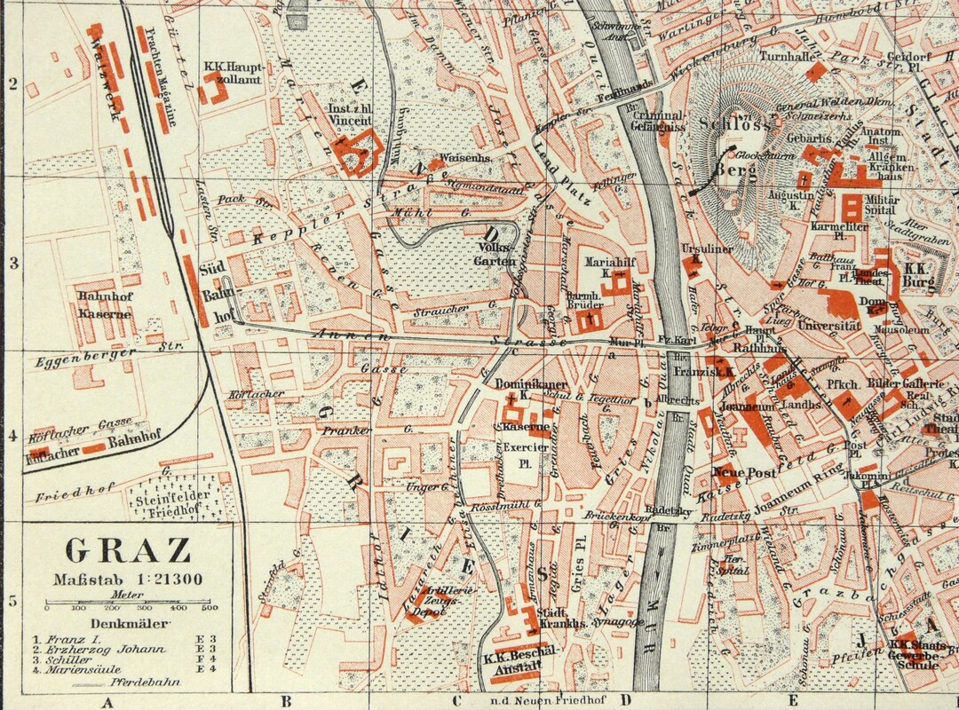 1897 Antique City Map of GRAZ, AUSTRIA. 127 Years Old Print. - Etsy