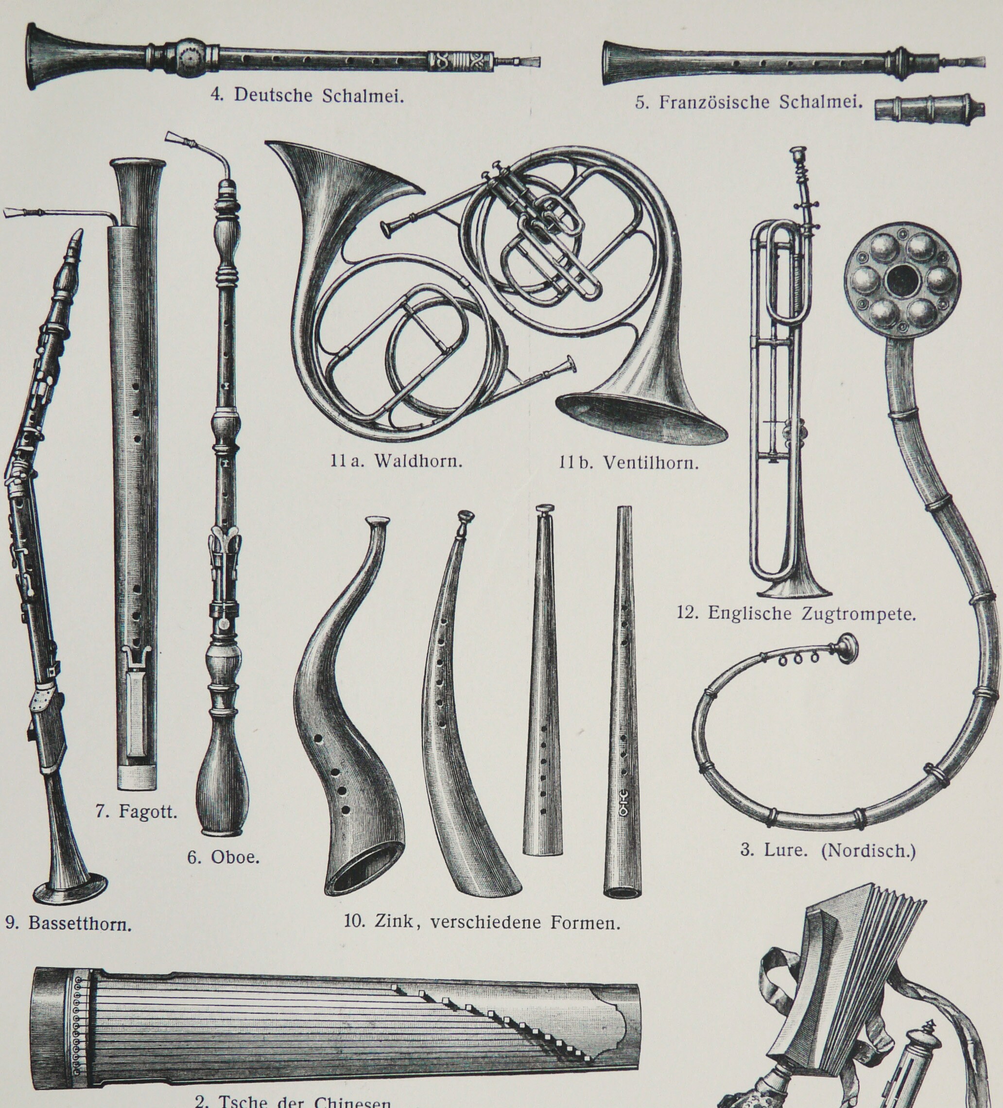 1897 Antique Print of ANCIENT MUSICAL INSTRUMENTS, Different Types ...
