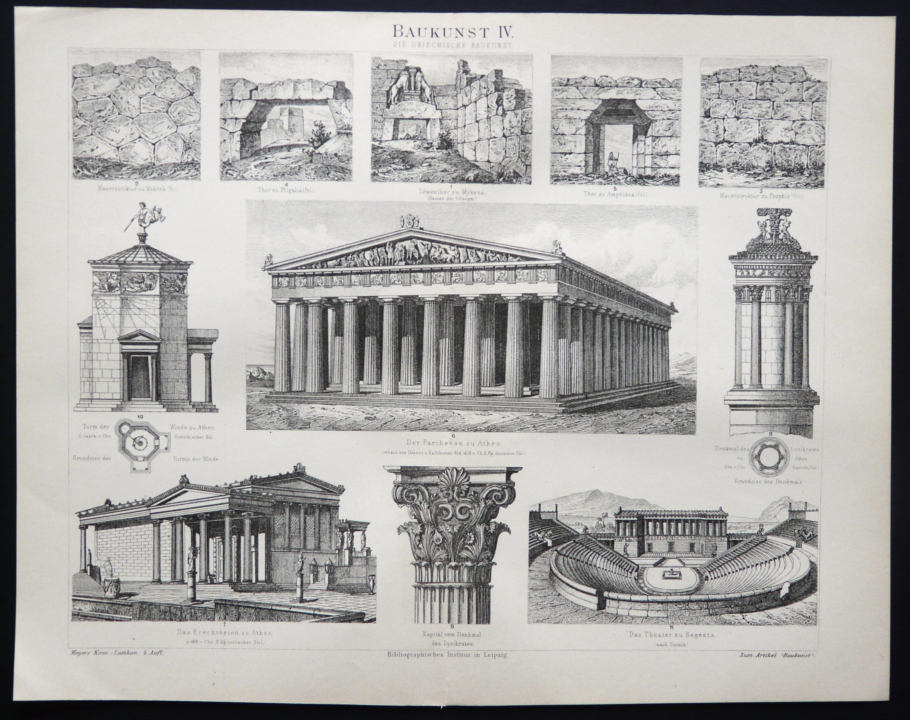 1890 Antique Print of ARCHITECTURE of ANCIENT GREECE. Archaeology. Archeology. Athens. the ...