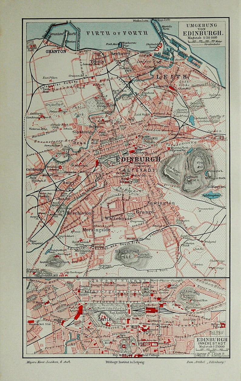 1897 Antique City Map of EDINBURGH, SCOTLAND. 129 Years Old Town Map ...